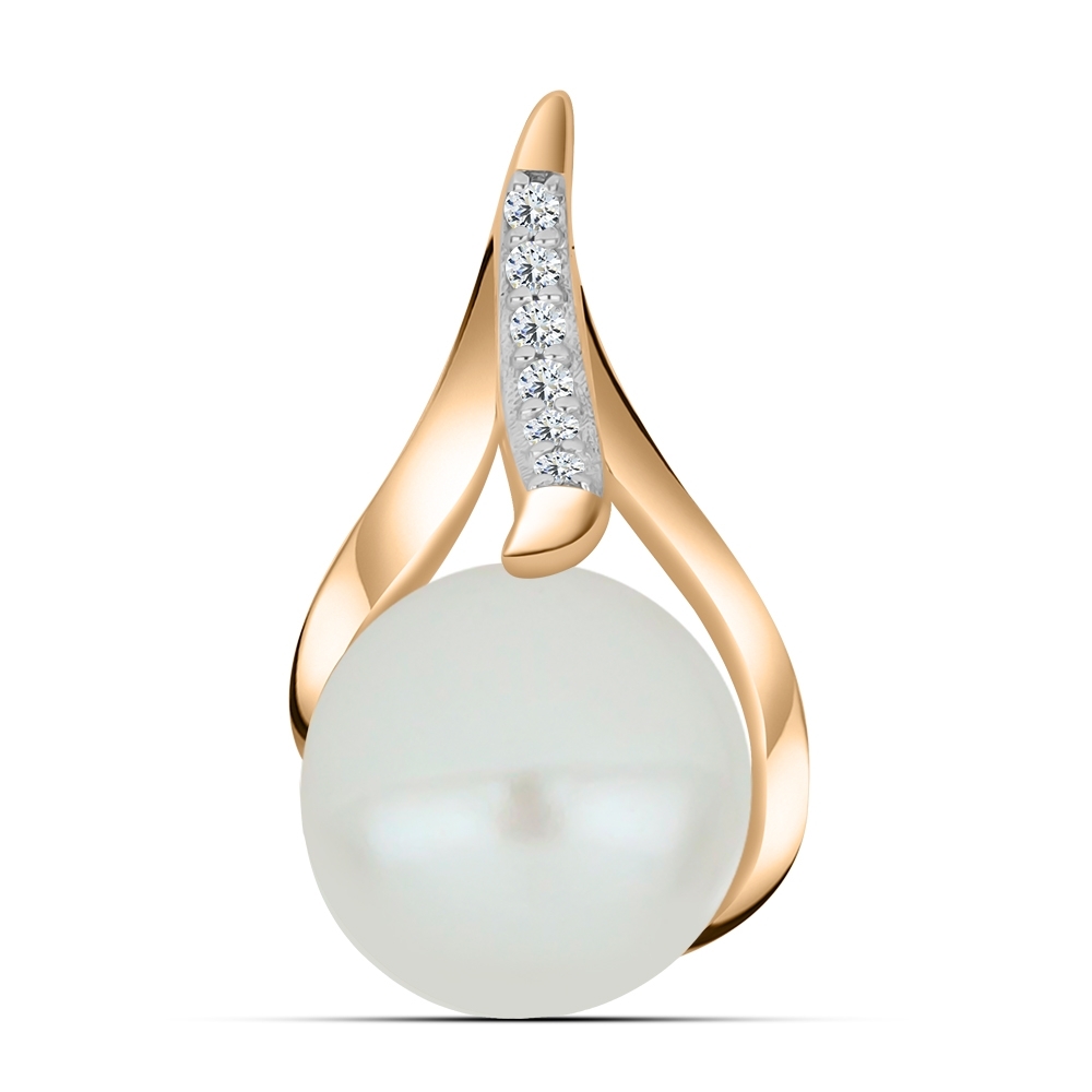 Pandantiv din aur roz cu pietre Cubic Zirconia Incolor, Perla Albă art ...