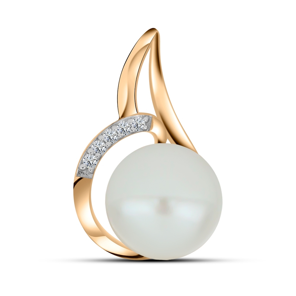 Pandantiv din aur roz cu Cubic Zirconia Incolor, Perla Albă art ...